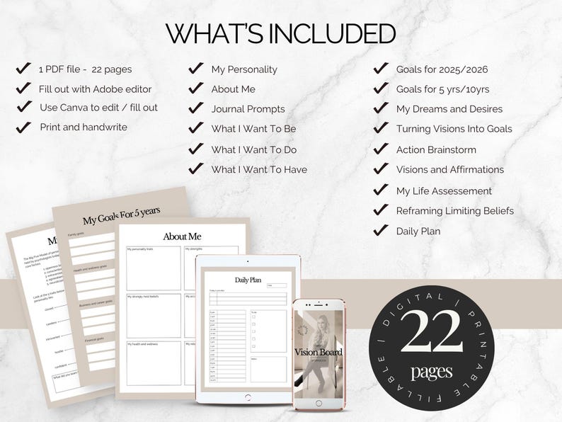 Vision Board Planner Printable Vision Board Template Editable Goal ...