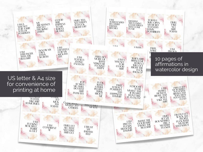 Positive Affirmation Cards With Curse Words Printable Badass Swearing ...