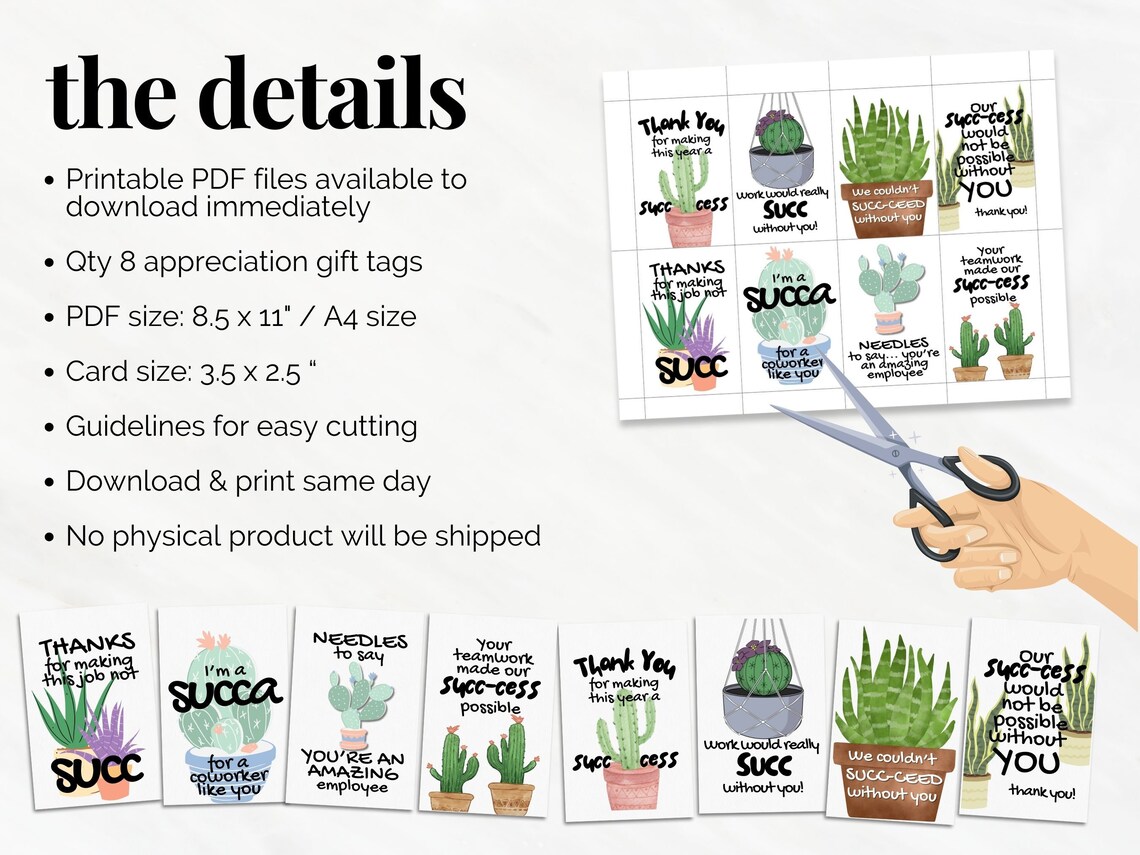 Succulent Gift Tags for Team Appreciation Gift Staff Thank You Card ...
