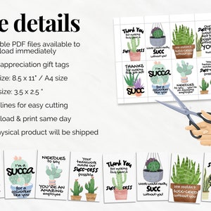 Succulent Gift Tags for Team Appreciation Gift Staff Thank You Card ...