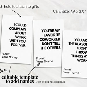 Sarcastic Coworker Gift Tags Funny Employee Cards Editable Gift Tags ...