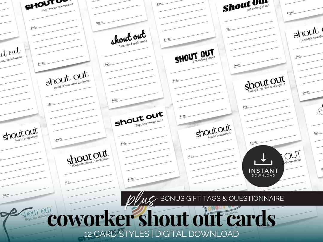 Employee Shout Out Cards Staff Shout Out Form Employee Appreciation ...