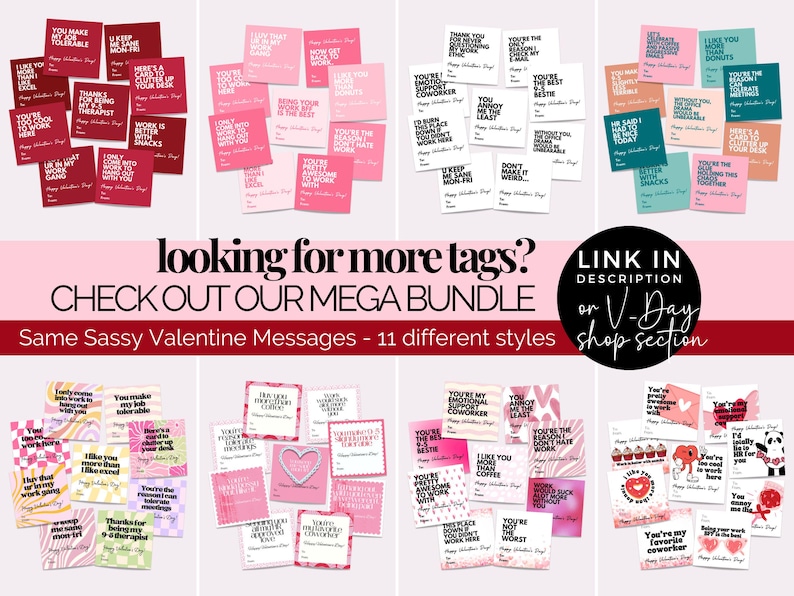 Coworker Valentine Cards Cute, Funny Work Valentine Treat Tags. Office ...