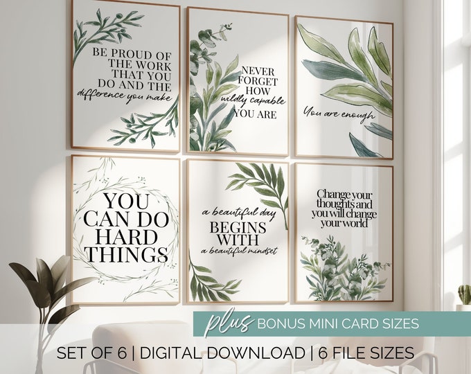 Office Wall Decor Set of 3 Prints, Green Watercolor Office Decor Women ...