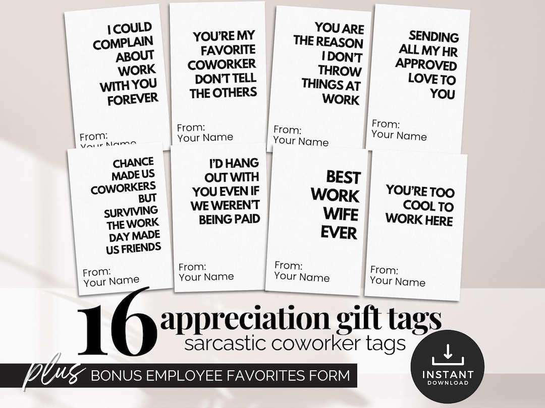 Sarcastic Coworker Gift Tags Funny Employee Cards Editable Gift Tags ...