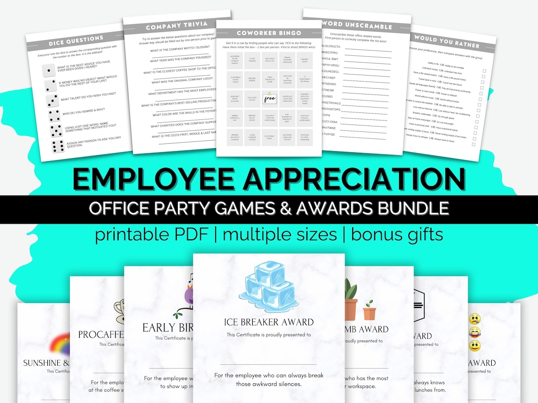 Staff Appreciation Printable Bundle, Funny Employee Award Certificates ...