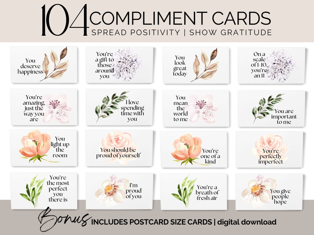 Printable Compliment Cards With Flowers, Appreciation Cards, Positive ...