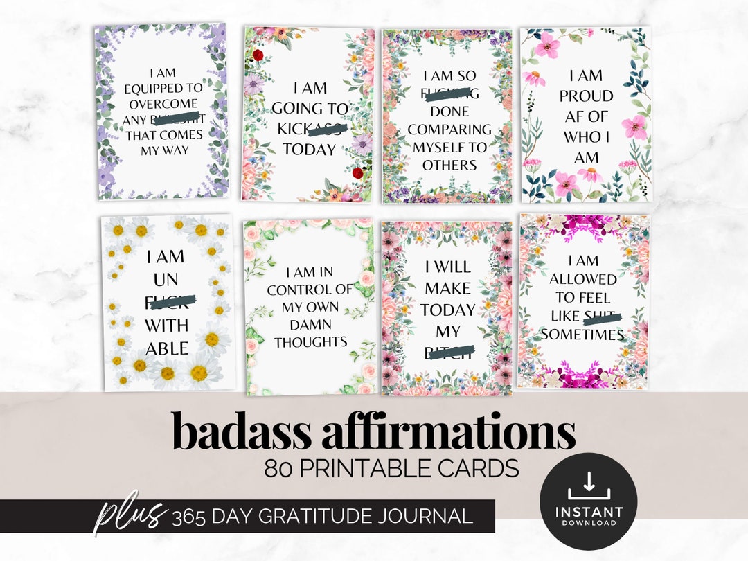 Badass Affirmation Cards, Floral Affirmation Cards for Confidence ...