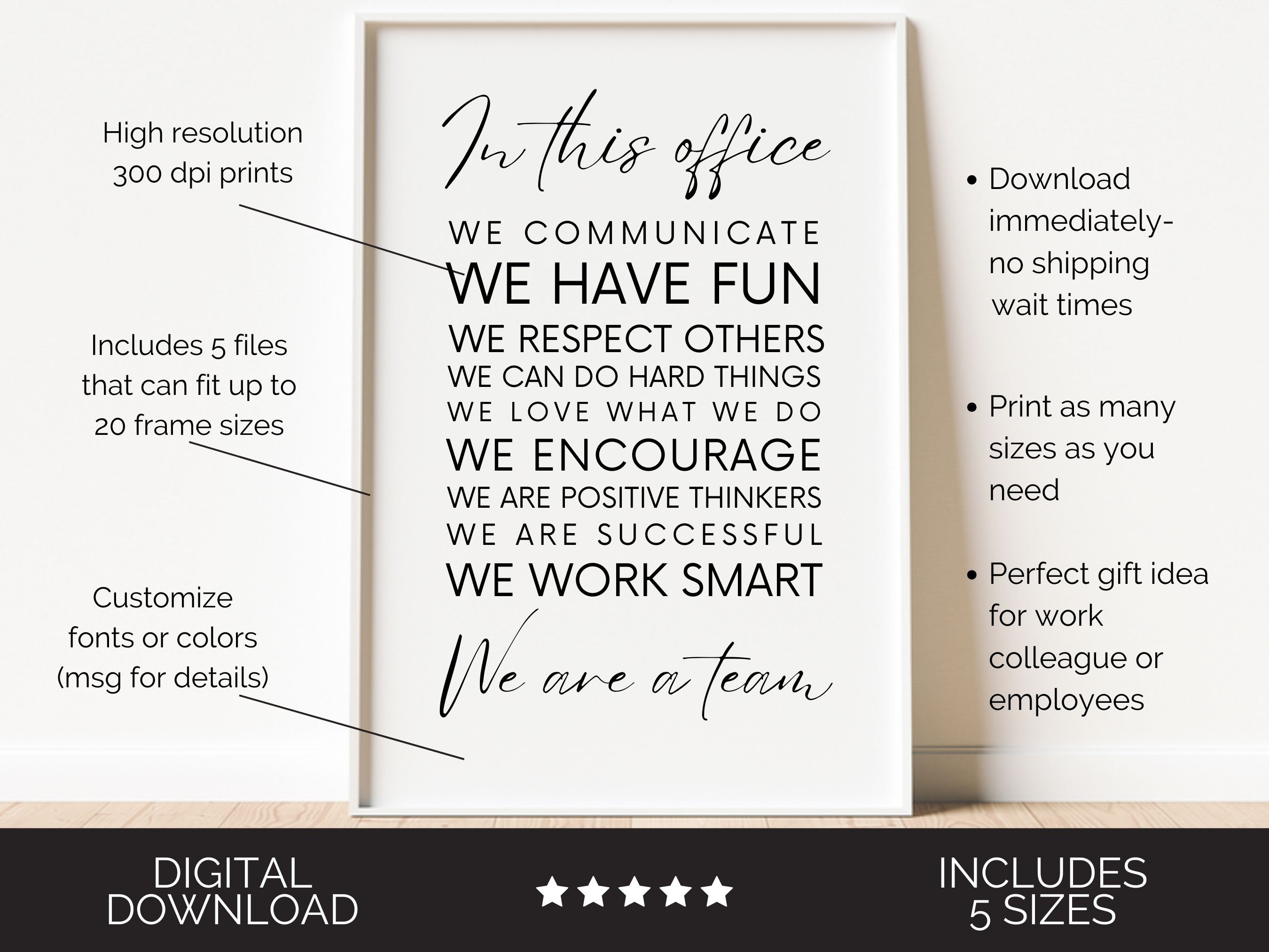 Teamwork Quote Printable Office Values Print Inspirational Wall Art HR ...