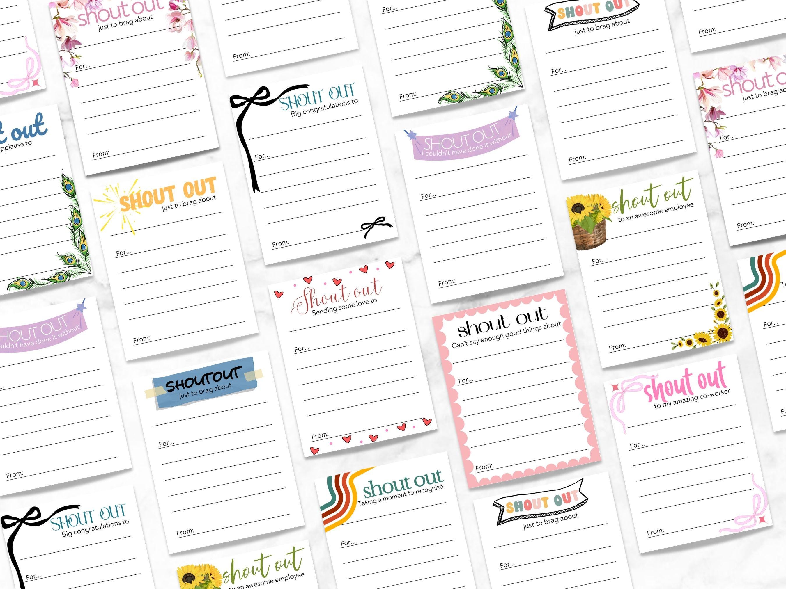Team Shout Out Cards Staff Kudos Cards Printable Employee Appreciation ...