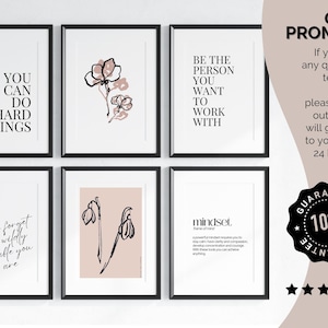 Neutral Office Wall Decor Bundle, Light Pink Office Wall Art ...