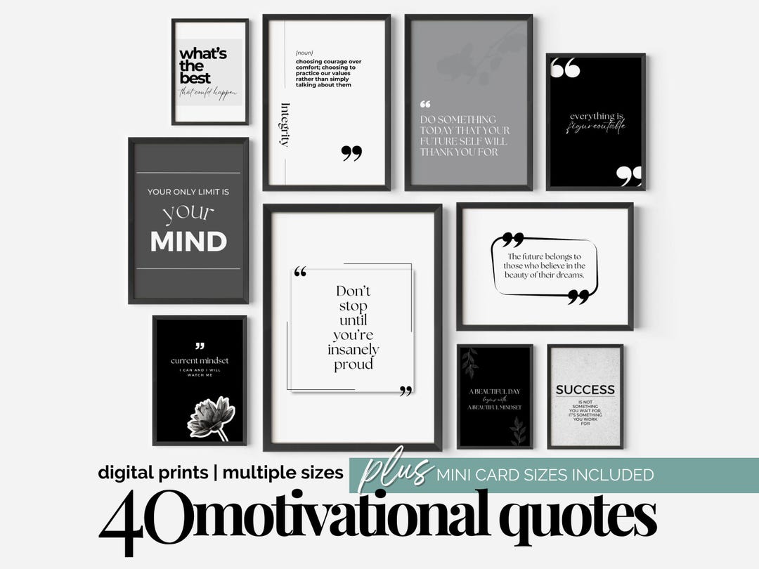 Motivational Quote Poster Bundle Black and White Inspirational Sayings ...