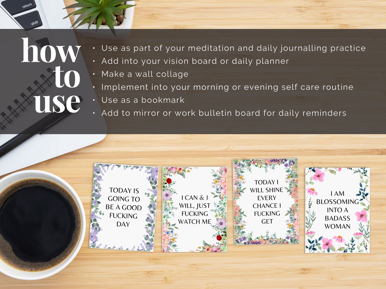 Printable Affirmation Cards With Swears, Badass Affirmation Card Deck ...