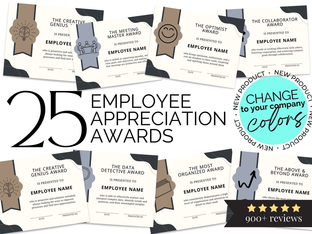 Employee Appreciation Award Certificates Employee Recognition - Etsy