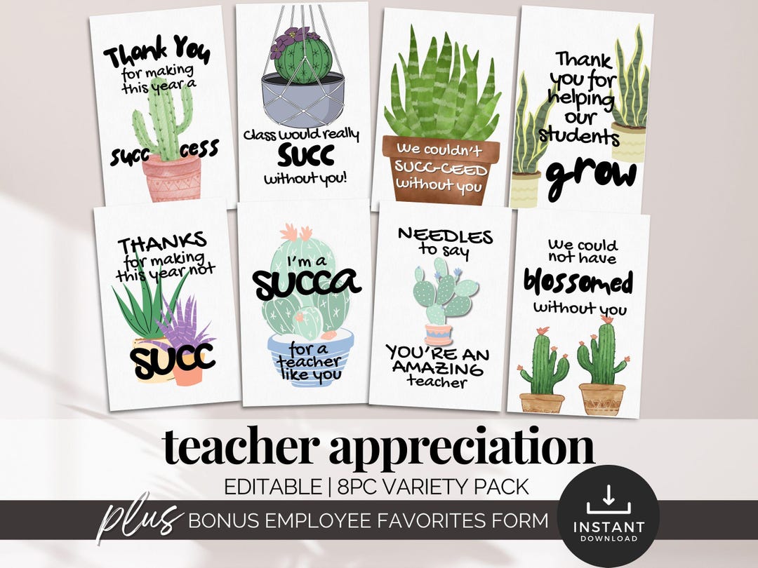 Succulent Gift Tag for Teacher Appreciation Gift Teacher Pun Thank You ...