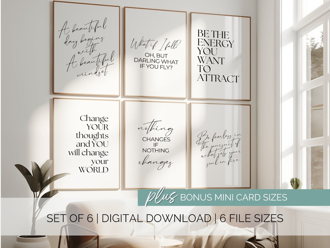 Mindset Posters Set of 6 Feminine Home Office Wall Decor Inspirational ...