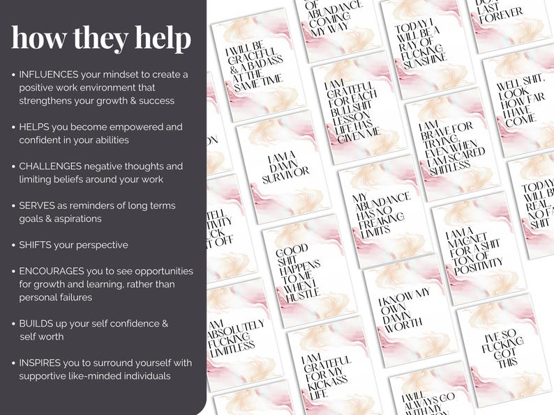 Positive Affirmation Cards With Curse Words Printable Badass Swearing ...