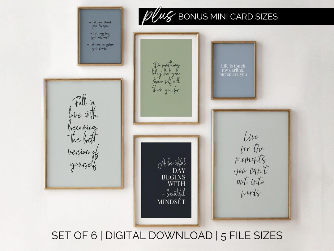 Blue and Green Gallery Wall Art Set Home Office Decor Inspirational ...