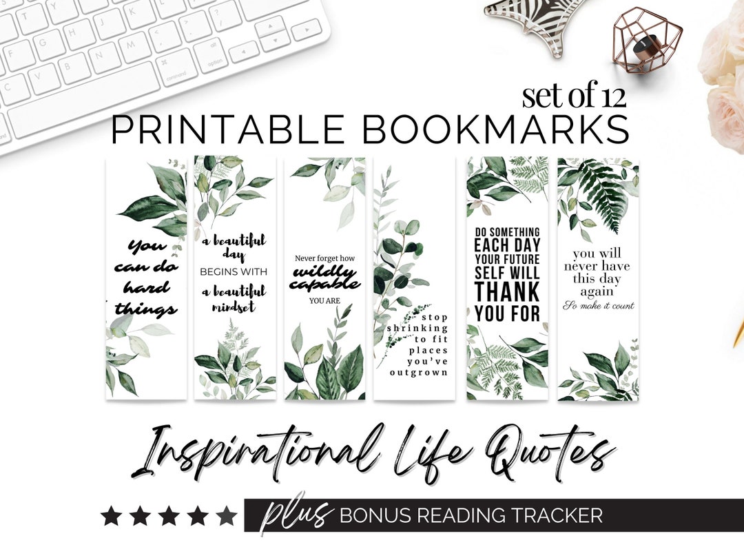 Botanical Printable Bookmark Set Digital Bookmarks Inspirational Quotes ...