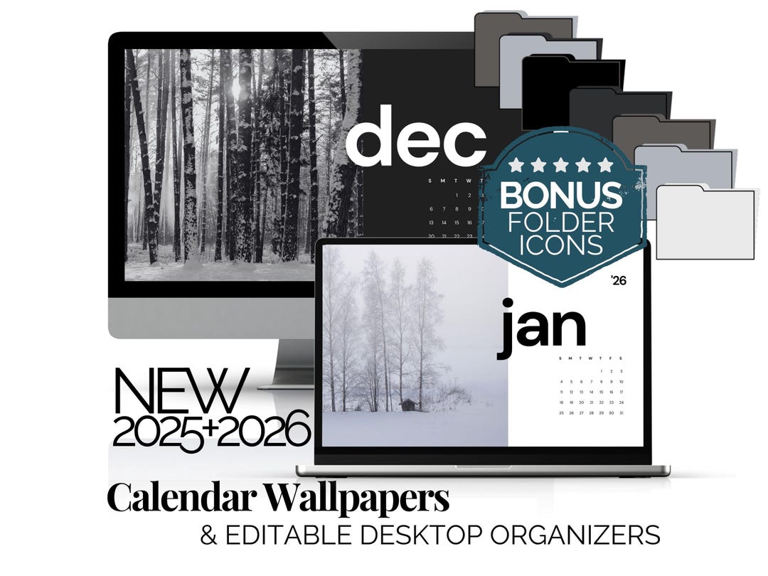 Screen Wallpaper 2026 Monthly Digital Calendars Editable Desktop ...