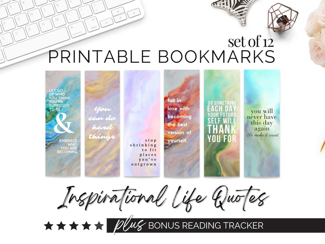 Colorful Bookmarks Digital Download Motivational Bookmark Set Printable ...