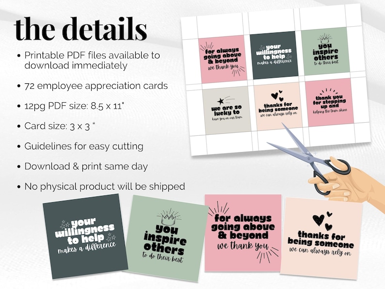 Staff Appreciation Note Cards, Employee Encouragement, Downloadable ...