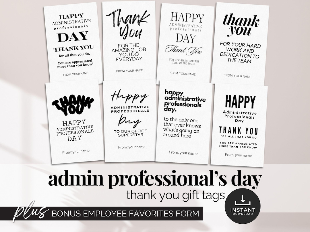 Admin Assistant Day Gift Tags Office Staff Appreciation Cards Personal ...