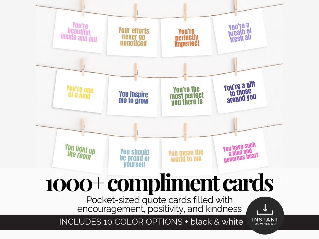 Compliment Cards Colorful Positivity Cards Printable Encouragement ...