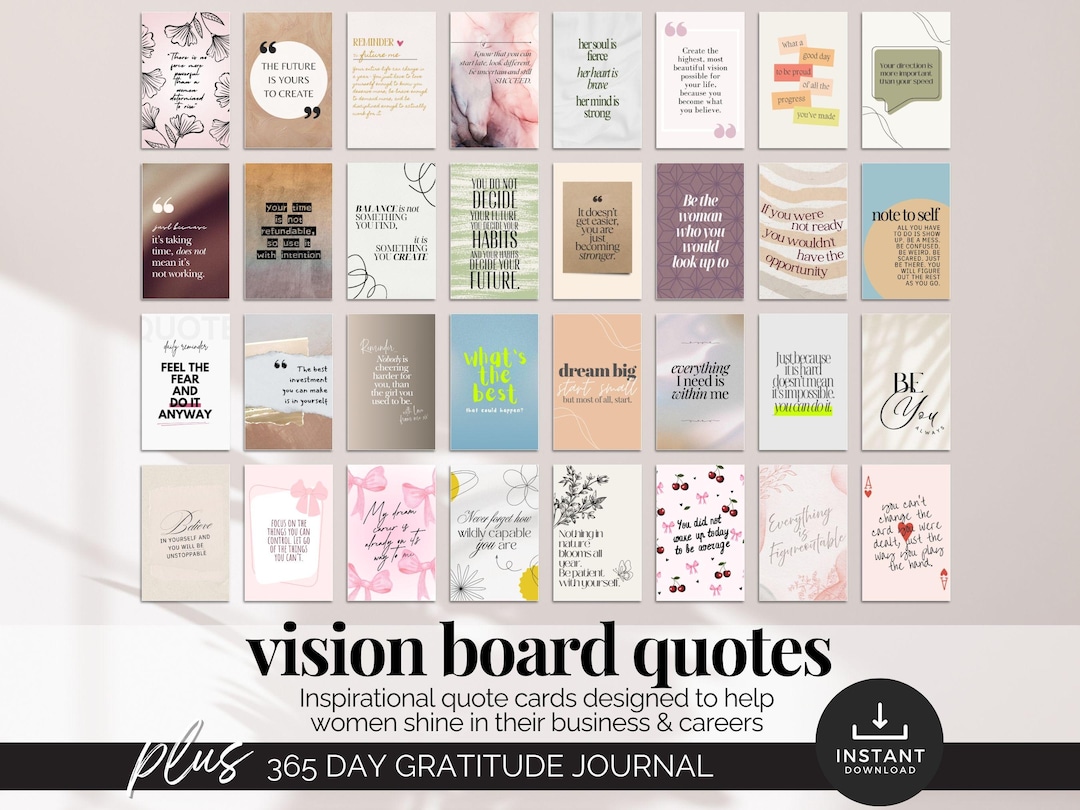 Vision Board Cards Inspirational Quote Card Set Printable Self Care ...