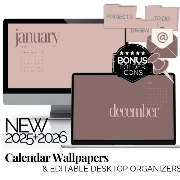 Desktop and Laptop Wallpaper With 2026 Calendar - Etsy