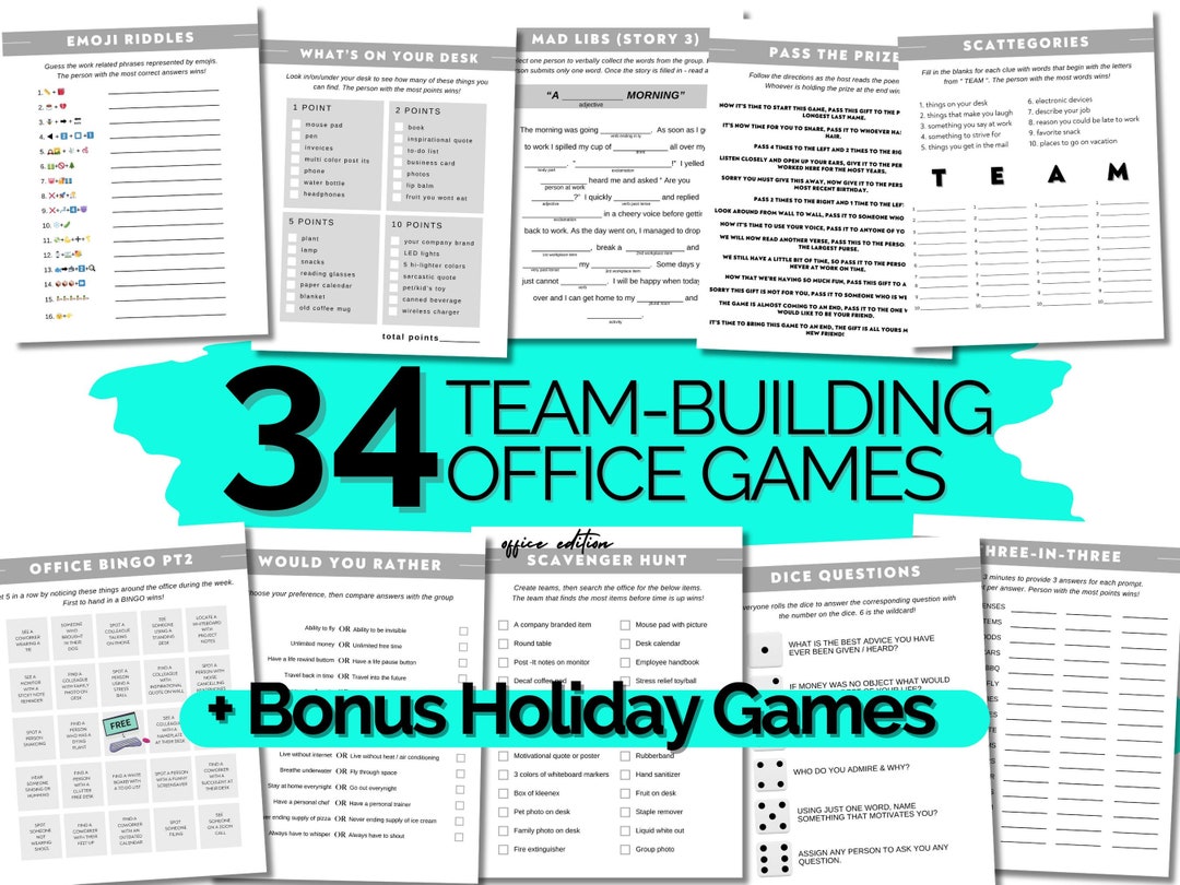 Team Building Games, Office Party Games Bundle, Work Event Ice Breaker ...