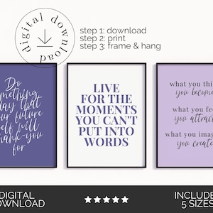 Purple Gallery Wall Decor Bundle Purple Wall Art Print Set of 6 ...