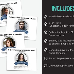 Awards and Recognition for Employees, Editable Award Certificate ...