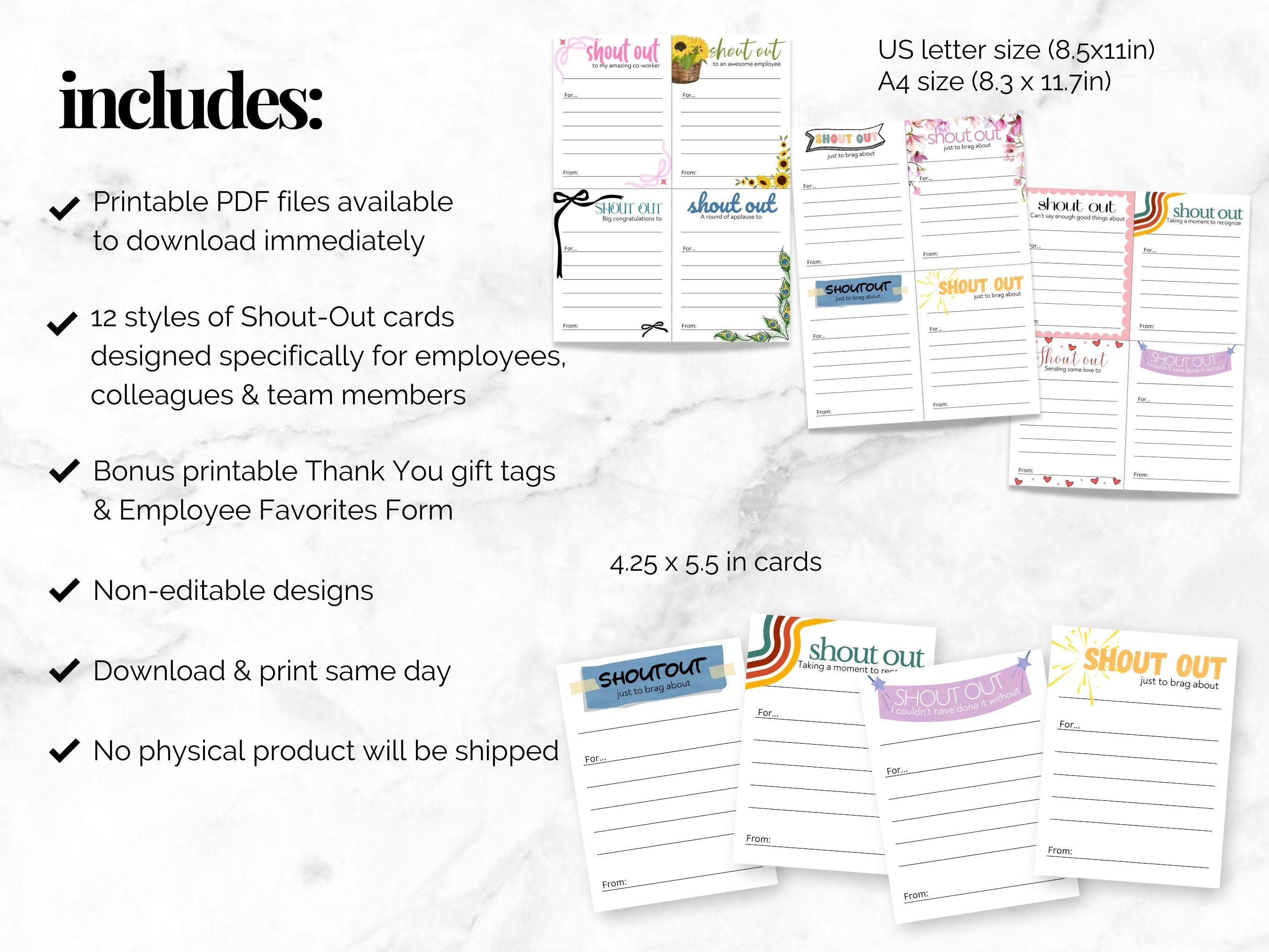 Team Shout Out Cards Staff Kudos Cards Printable Employee Appreciation ...