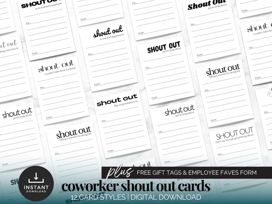 Employee Shout Out Cards Staff Shout Out Form Employee Appreciation ...