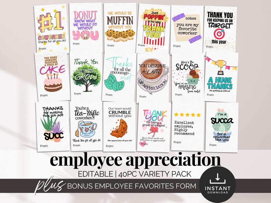 Employee Thanks You Gift Tag Bundle Mini Thank You Cards Coworker ...