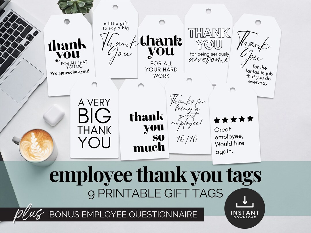 Thank You Tag Printable Employee Thank You Gift Bag Tags Appreciation ...