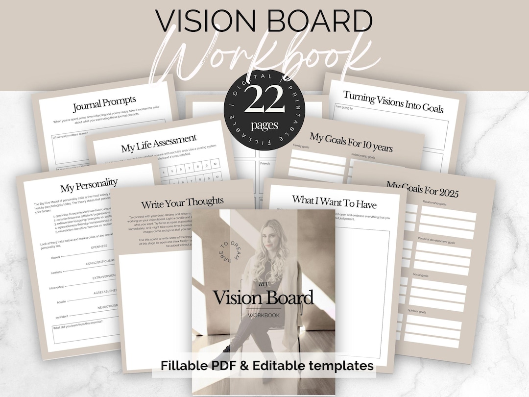 Vision Board Planner Printable Vision Board Template Editable Goal ...