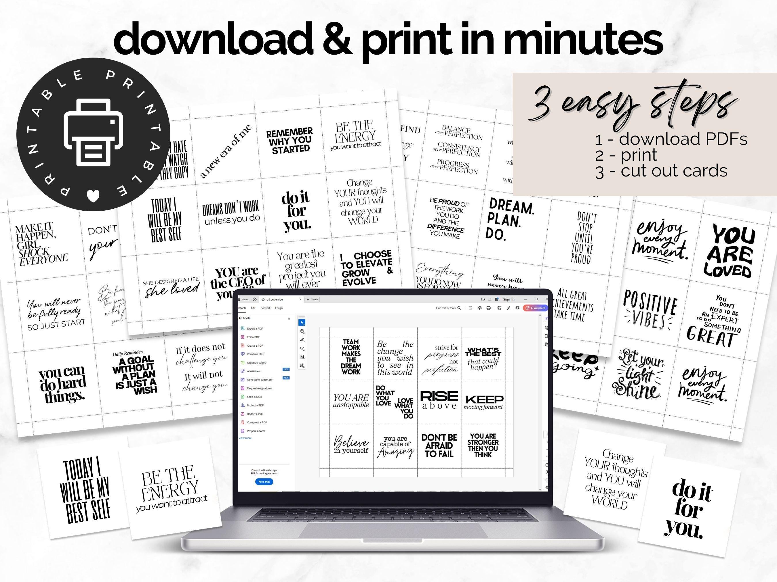 Motivational Quote Planner Cards Daily Affirmations Downloadable ...