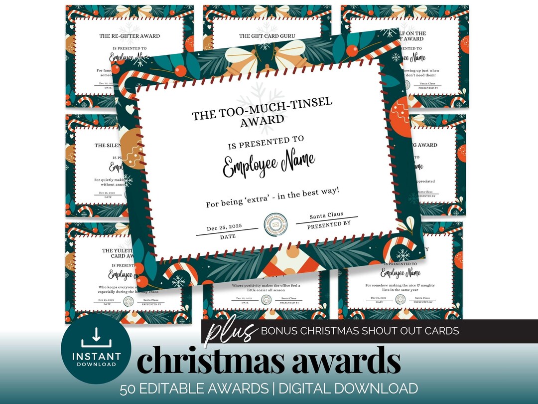 Editable Christmas Employee Appreciation Awards, Funny Holiday Party ...