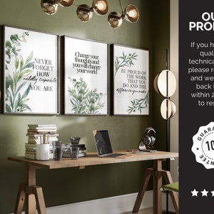 Office Wall Decor Set of 3 Prints, Green Watercolor Office Decor Women ...