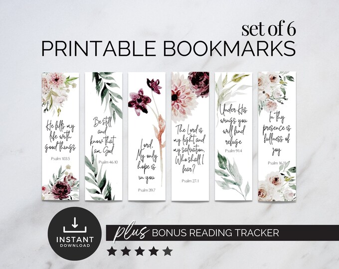 Printable Psalm Bookmark Bible Verse Bookmark Set Digital Bookmark ...
