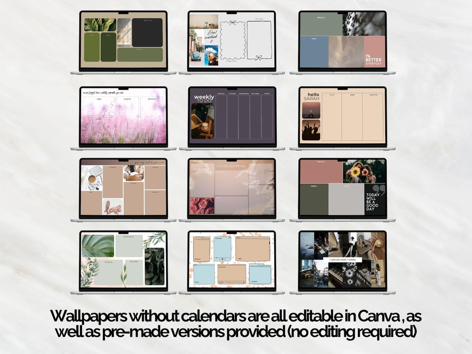 Custom Desktop Organizers, Editable Desktop Wallpaper Template Bundle ...