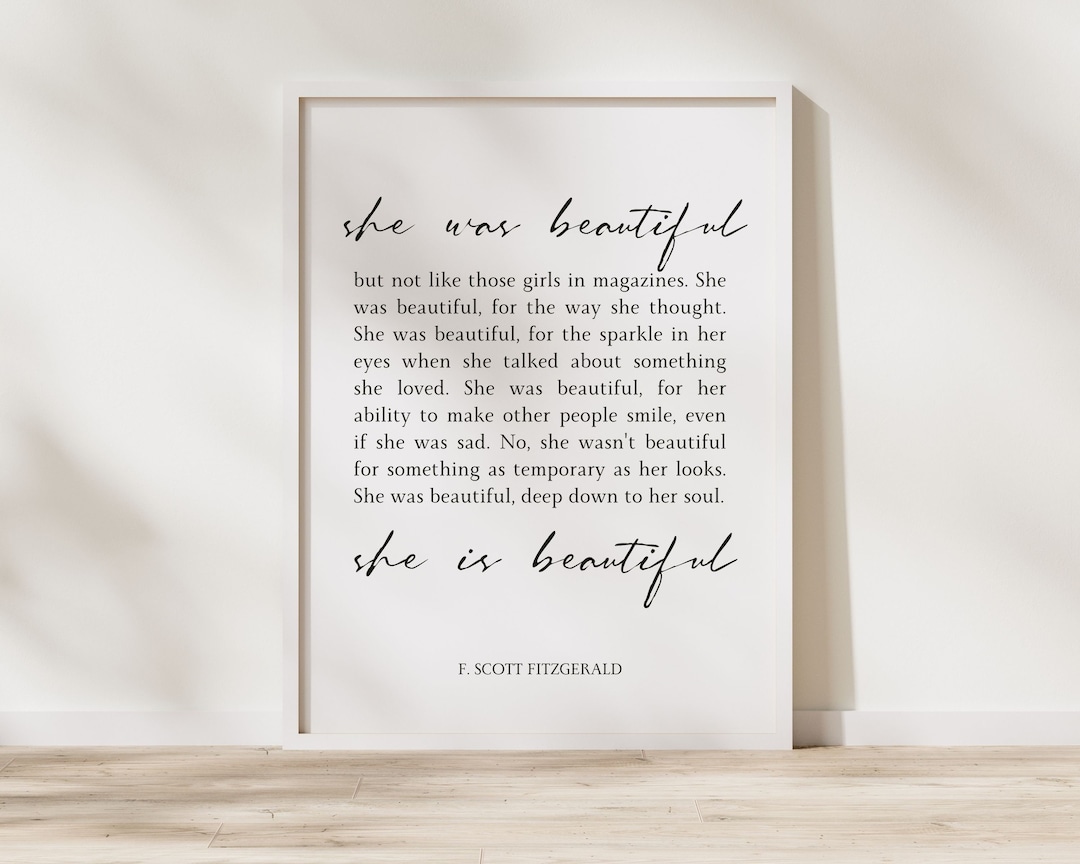 F Scott Fitzgerald Quote She Was Beautiful Fitzgerald Print Literary ...