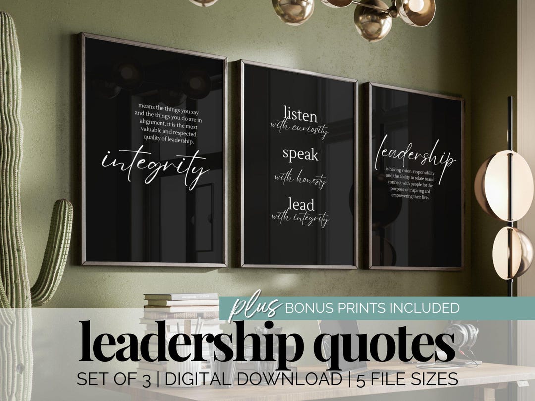 Leadership Quotes Set of 3 Prints Black Office Wall Art Motivational ...