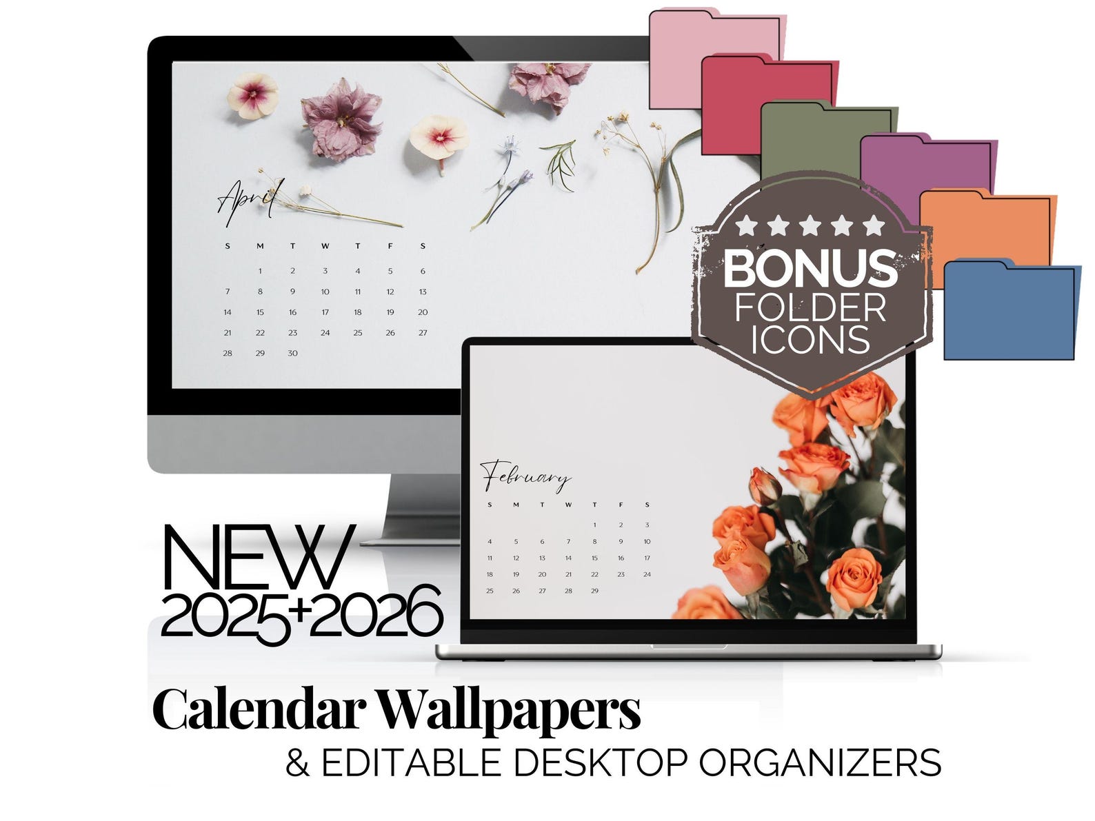 Floral Desktop Monthly Calendar 2026 Desktop Wallpaper and Icon Pack ...