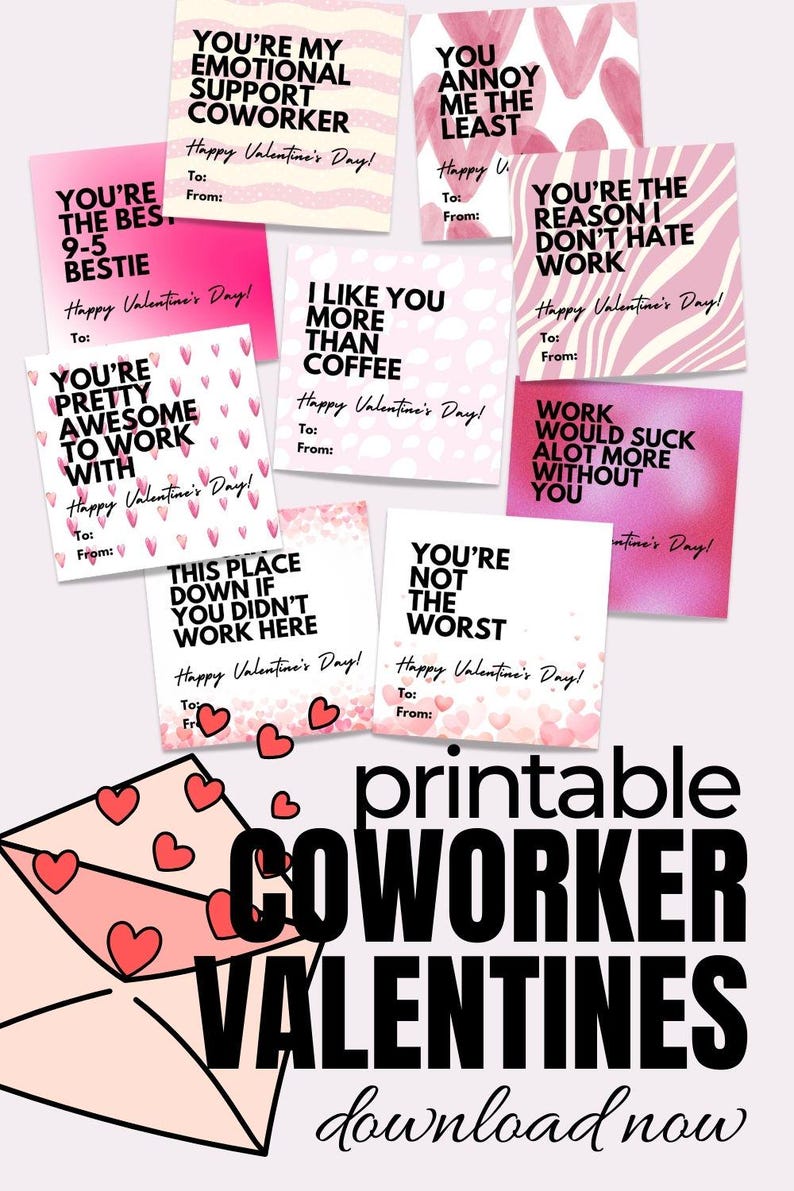 Coworker Valentine Cards Cute, Funny Work Valentine Treat Tags. Office ...