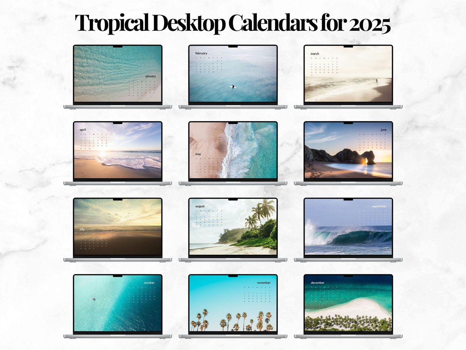 2025 Monthly Desktop Wallpaper Ocean Desktop Background Beachy Computer ...