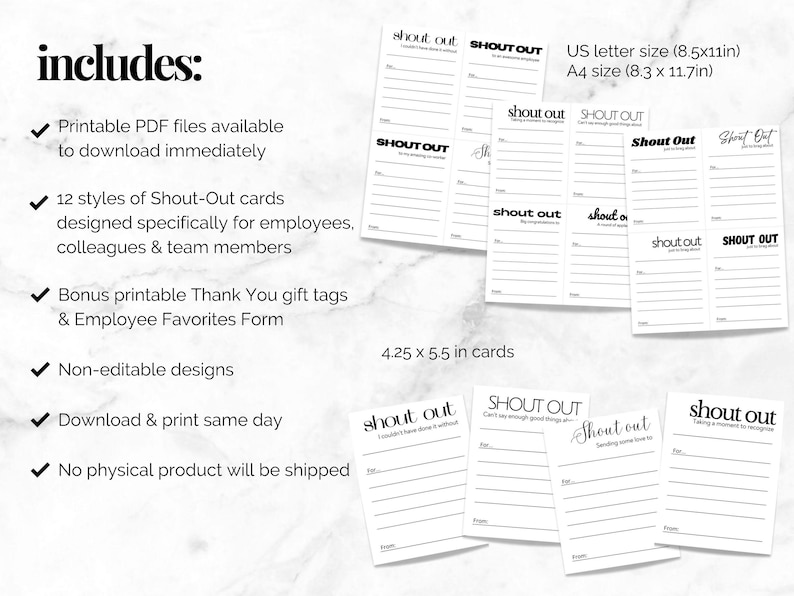Employee Shout Out Cards Staff Shout Out Form Employee Appreciation ...
