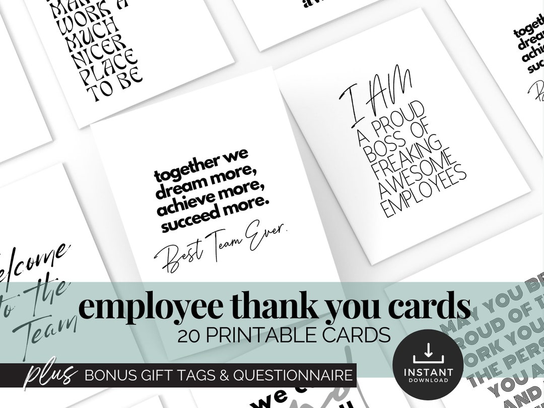 Employee Appreciation Card Bundle, Printable Employee Thank You Cards ...